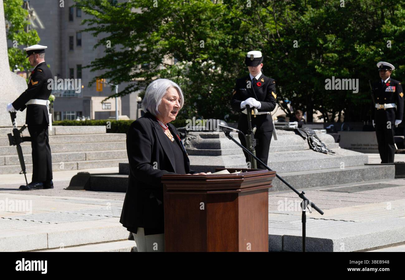 Governor General Mary Simon speaks during a ceremony commemorating the 25th anniversary of the ...