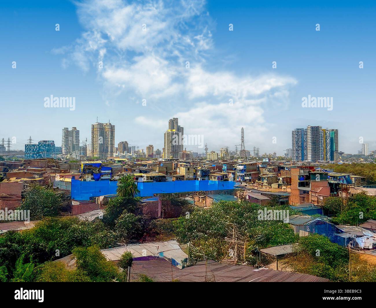 Mumbai, Maharashtra, India. Views of slums on the shores of Mumbai ...