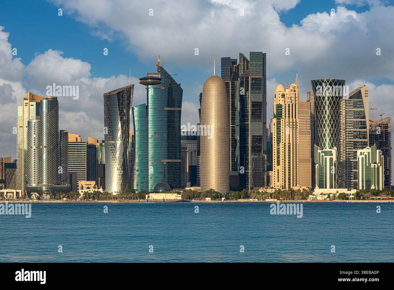 The Panoramic skyline of Doha, Qatar during sunrise Doha Qatar Stock ...