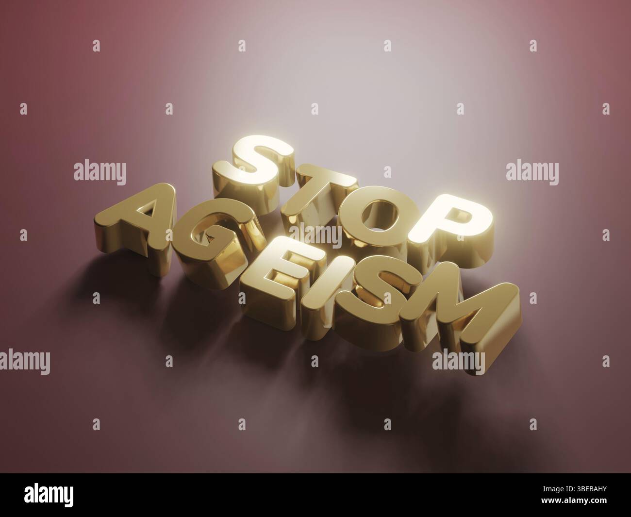 3d render of text stop ageism. Social problem of inequality of ages ...