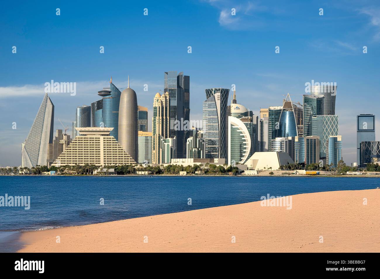 The Panoramic skyline of Doha, Qatar during sunset Stock Photo - Alamy