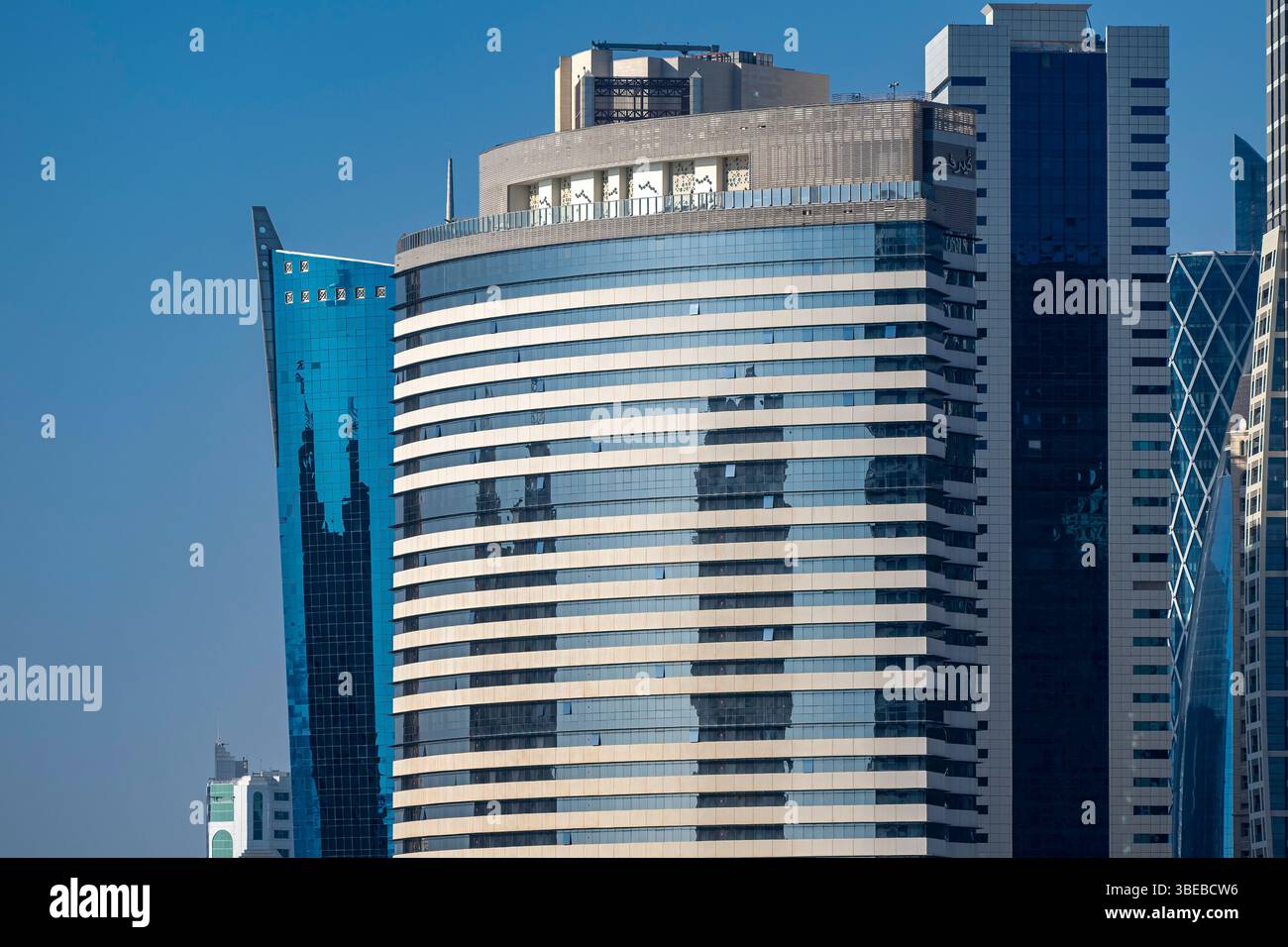 Doha Downtown skyline landscape with luxury hotels at sunrise, from ...