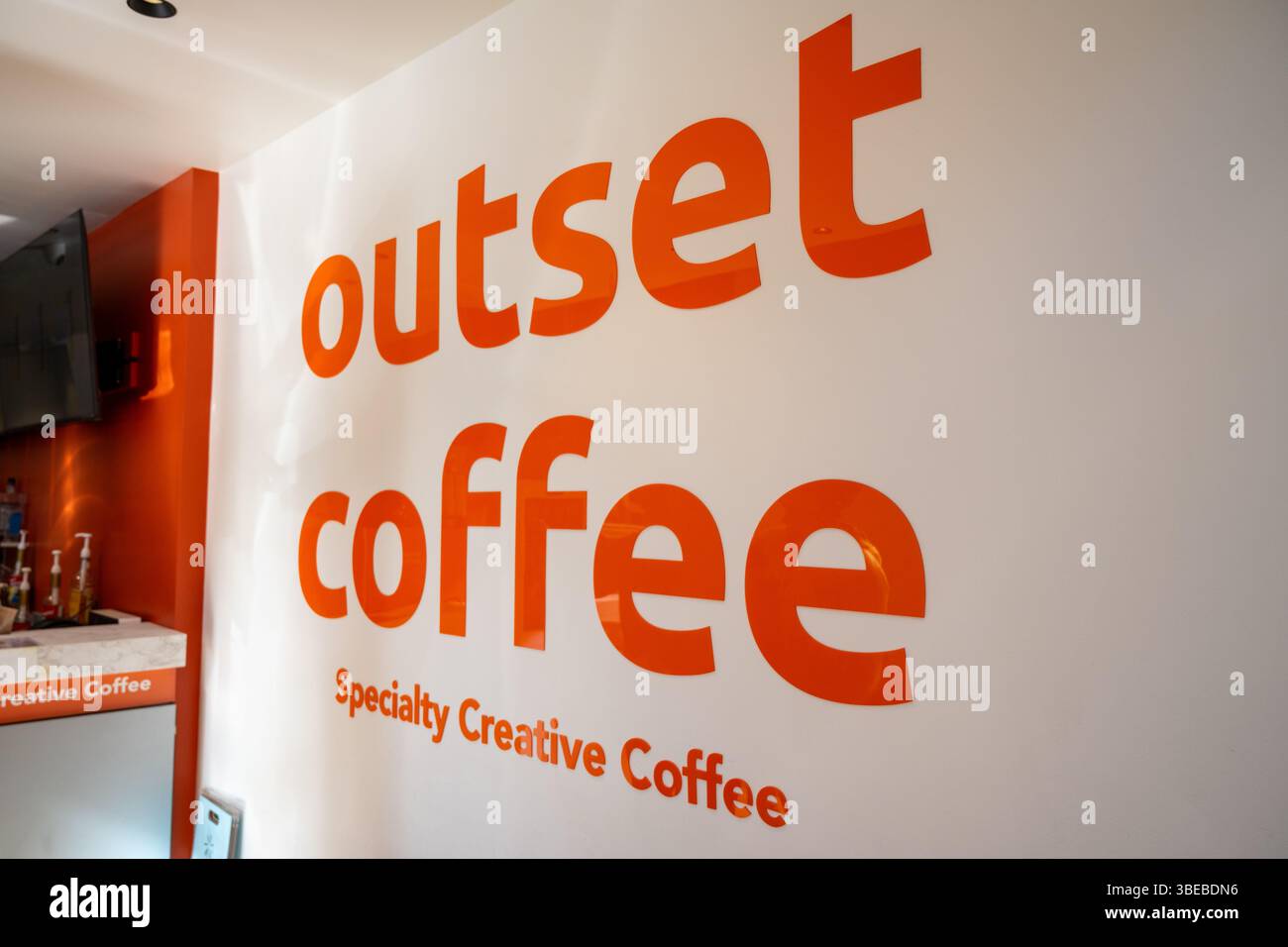 San Francisco, USA. 18th Mar, 2025. Interior of coffee shop featuring ...