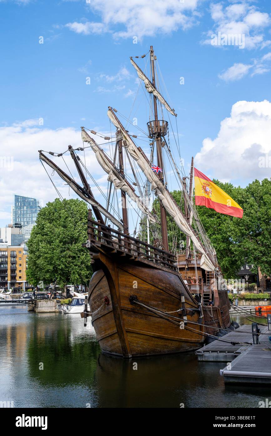 London, UK. 28 May 2025. The tallship Nao Santa Maria has arrived at St ...