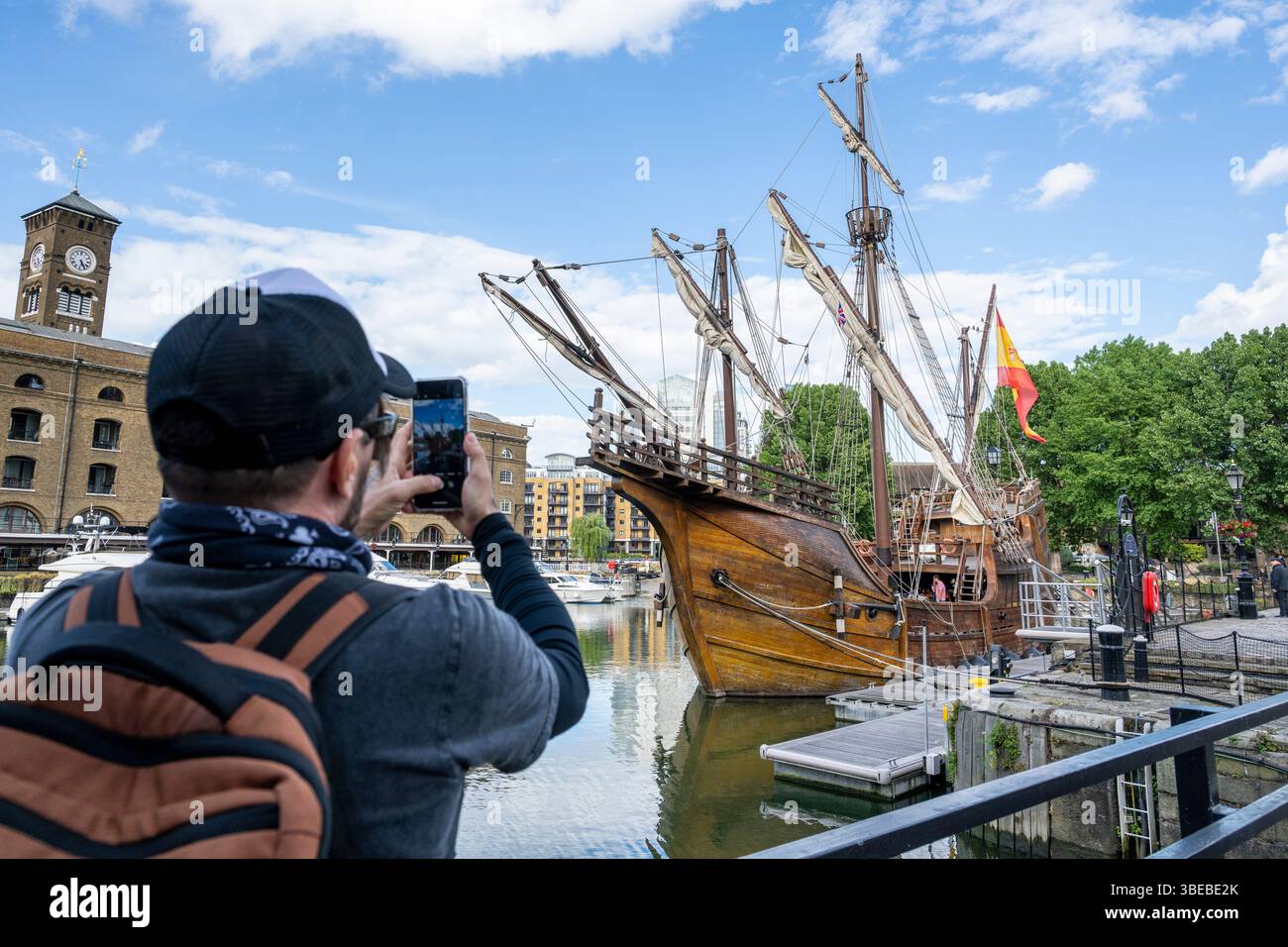 London, UK. 28 May 2025. The tallship Nao Santa Maria has arrived at St ...