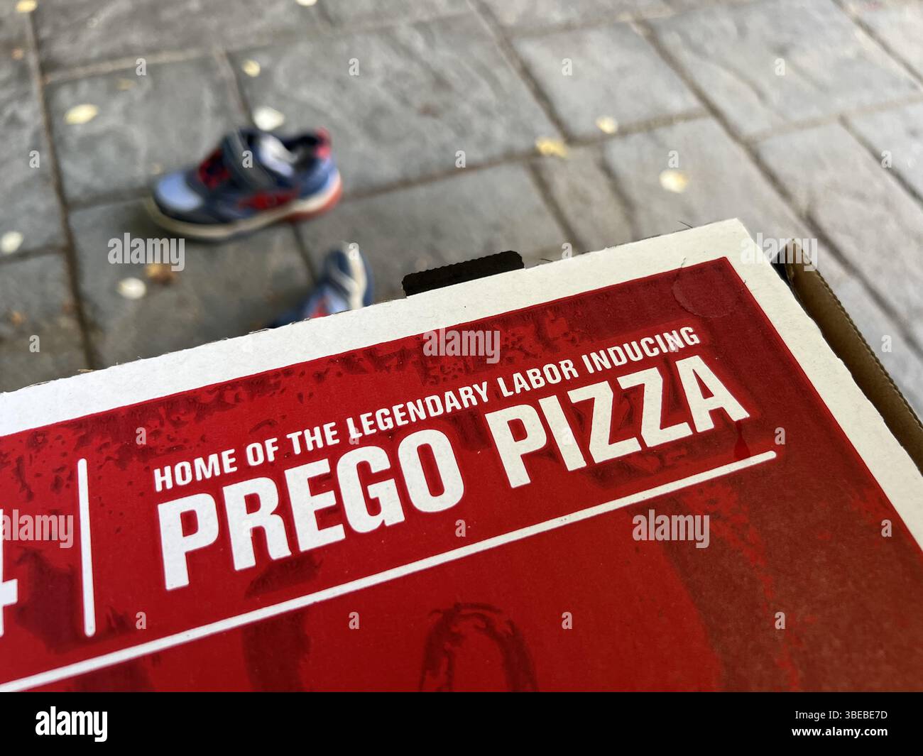 USA. 22nd Aug, 2024. Close-up of the 'Prego Pizza' box displaying the ...