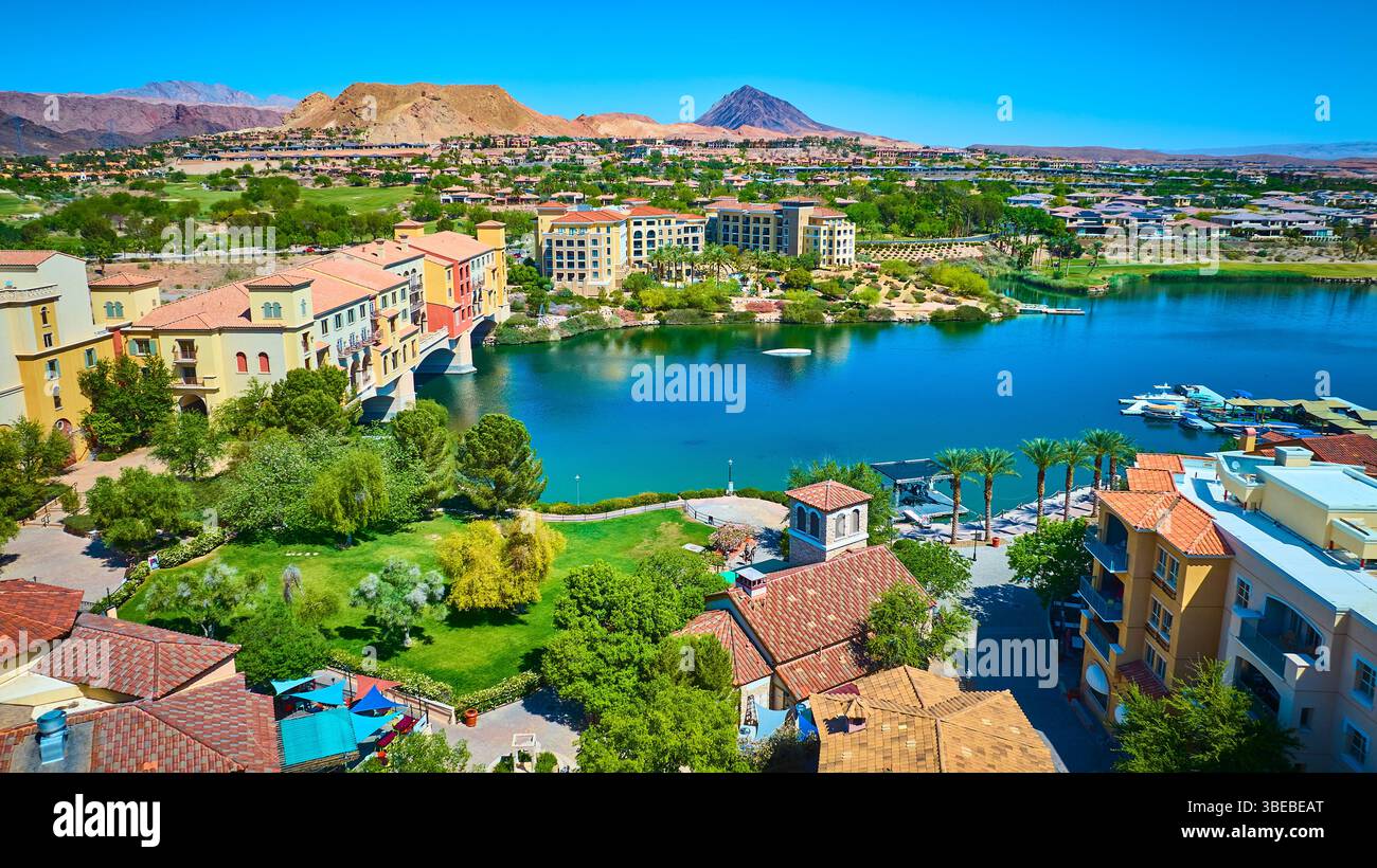 Aerial Waterfront Resorts and Mediterranean Architecture Lake Las Vegas ...
