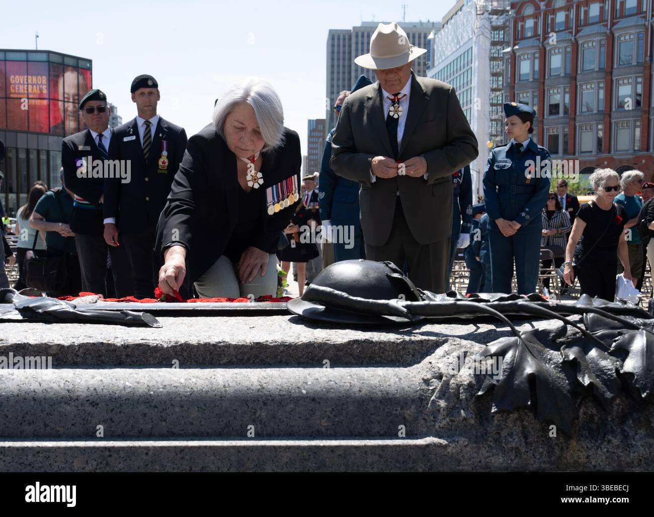 Ottawa, Canada. 28th May, 2025. Governor General Mary Simon and her husband Whit Fraser place ...