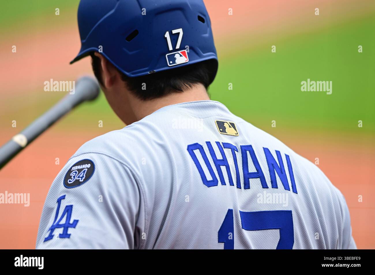 Los Angeles Dodgers' Shohei Ohtani waits to bat during the first inning ...