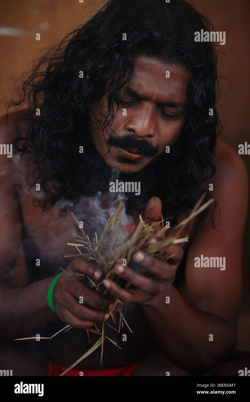 Veda tribesman of Sri Lanka products fire in the traditional way ...