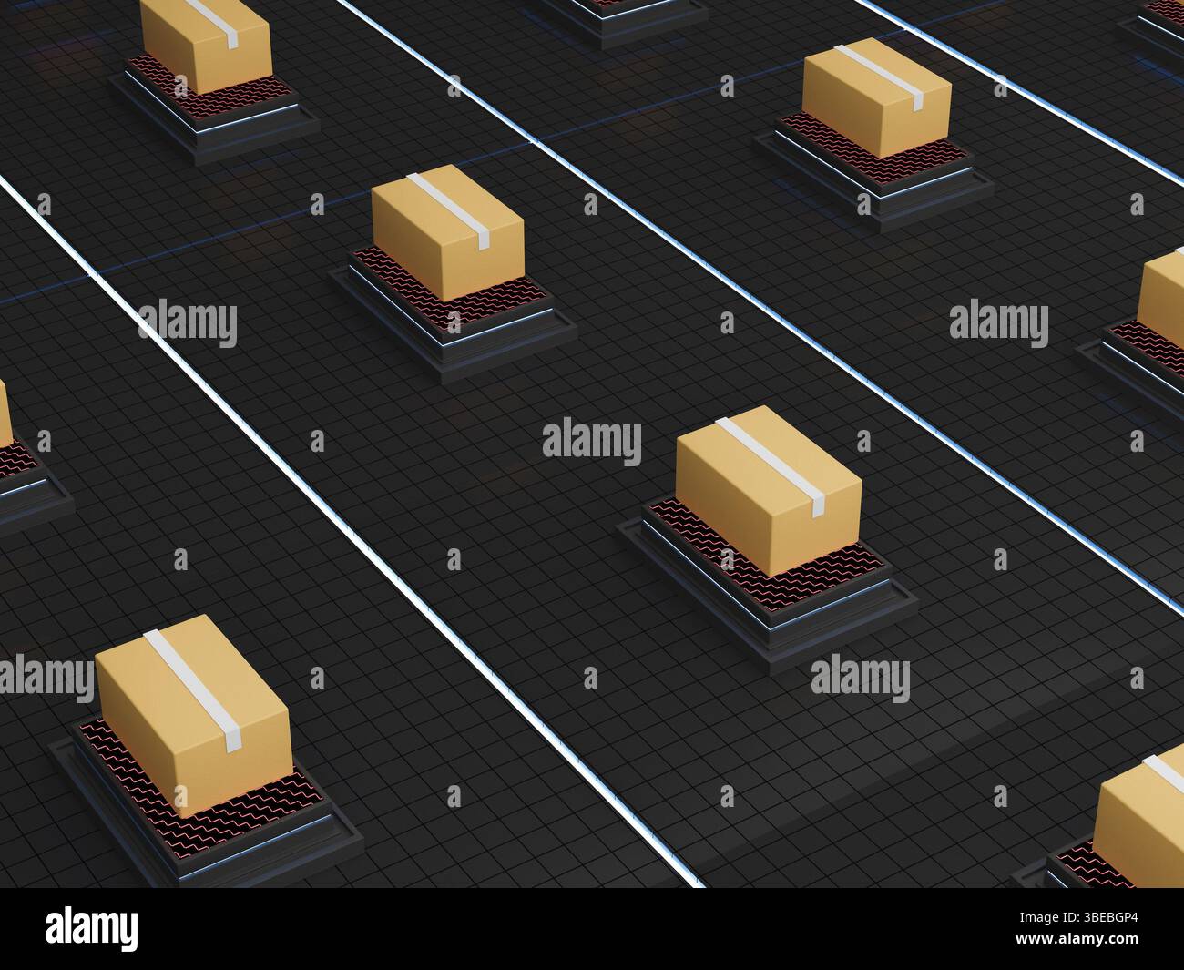 3d redner of automative sorting and delivery packages in darkstores ...