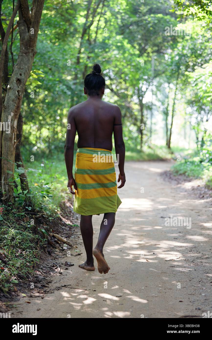 Vedda tribesman of Sri Lanka stands in natural surroundings ...
