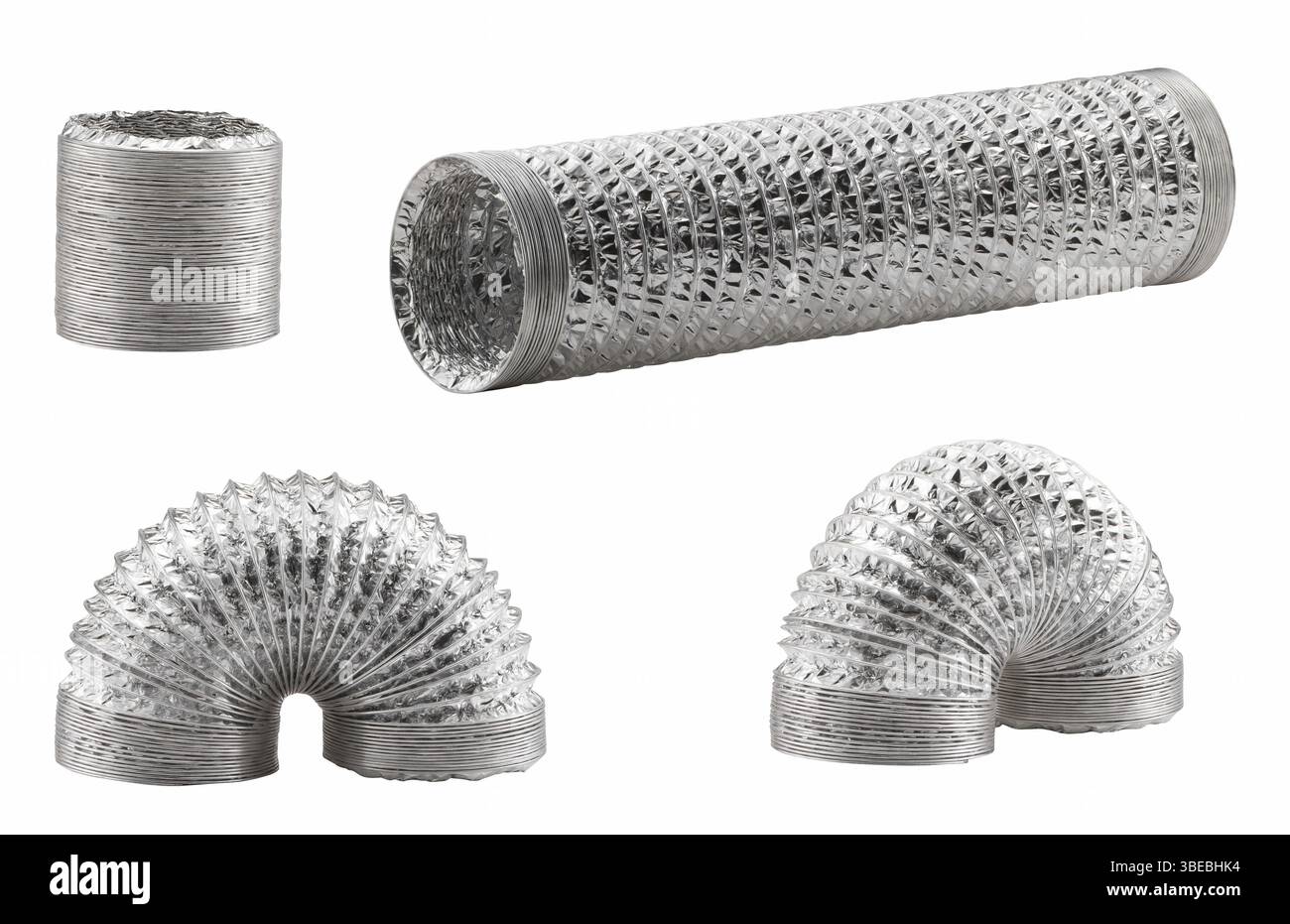 Flexible air duct made of aluminum foil on white background. series ...
