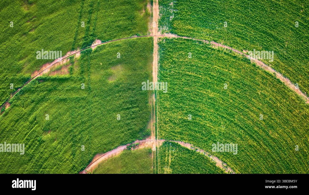 Aerial Center Pivot Irrigation Circles and Crop Fields Geometric Paths ...