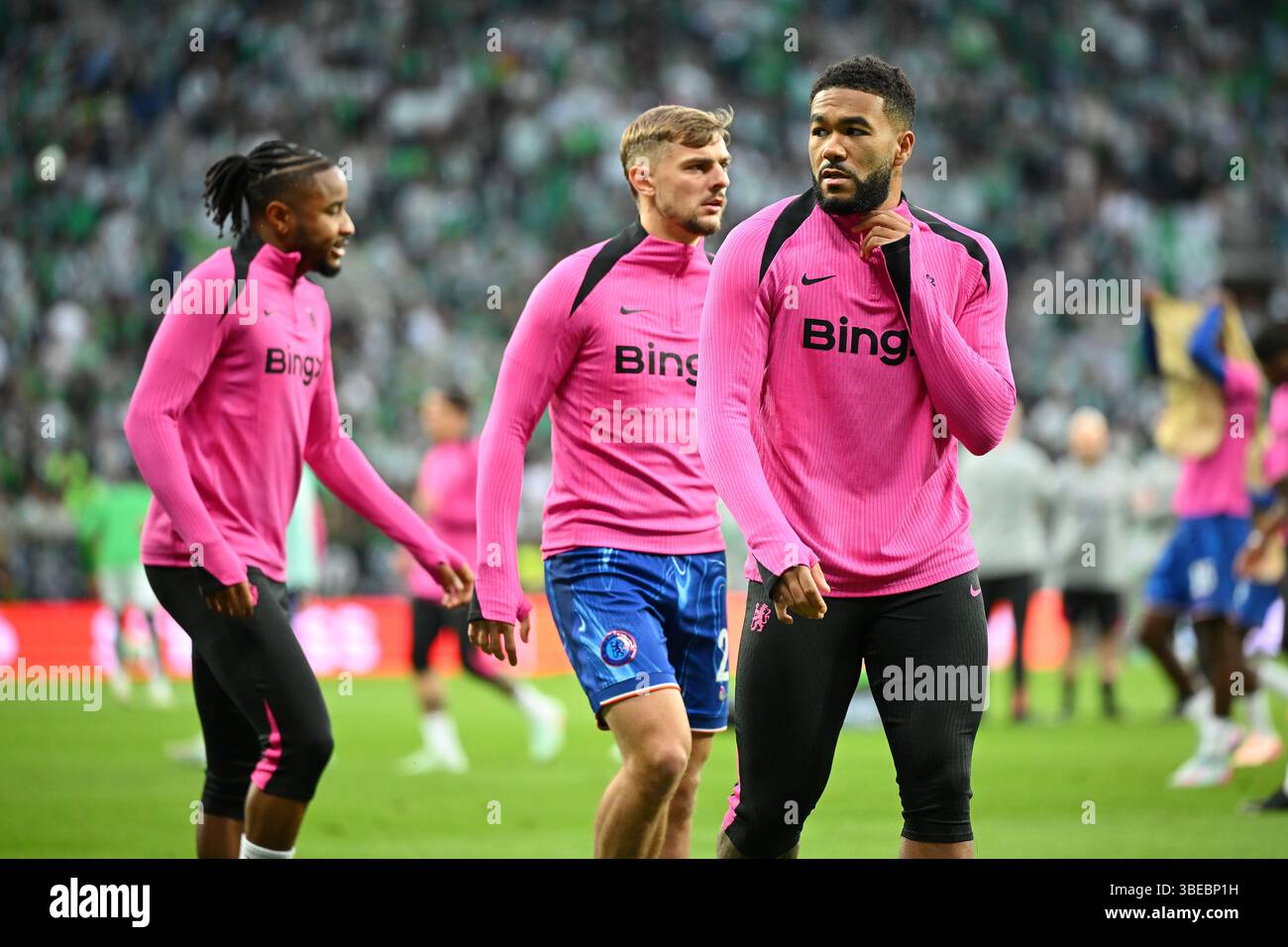 Chelsea's Reece James (right) warms up ahead of the UEFA Conference ...