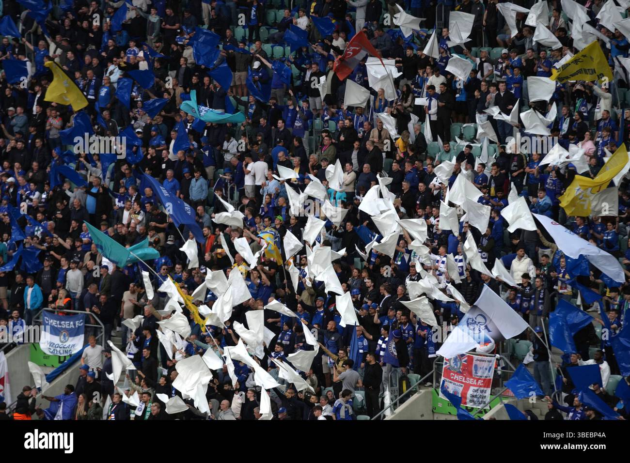 Chelsea's supporters cheer prior to the start of the Europa Conference ...