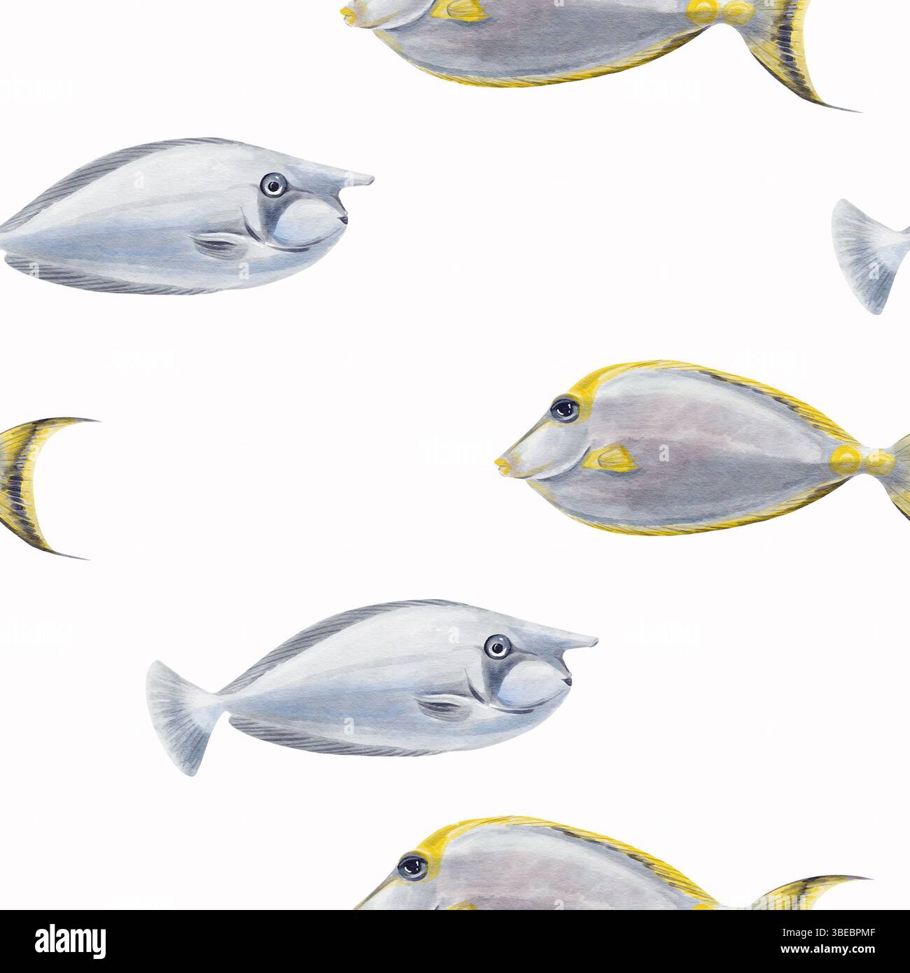 Seamless pattern with fish. Tropical rhinoceros fish with a long nose ...