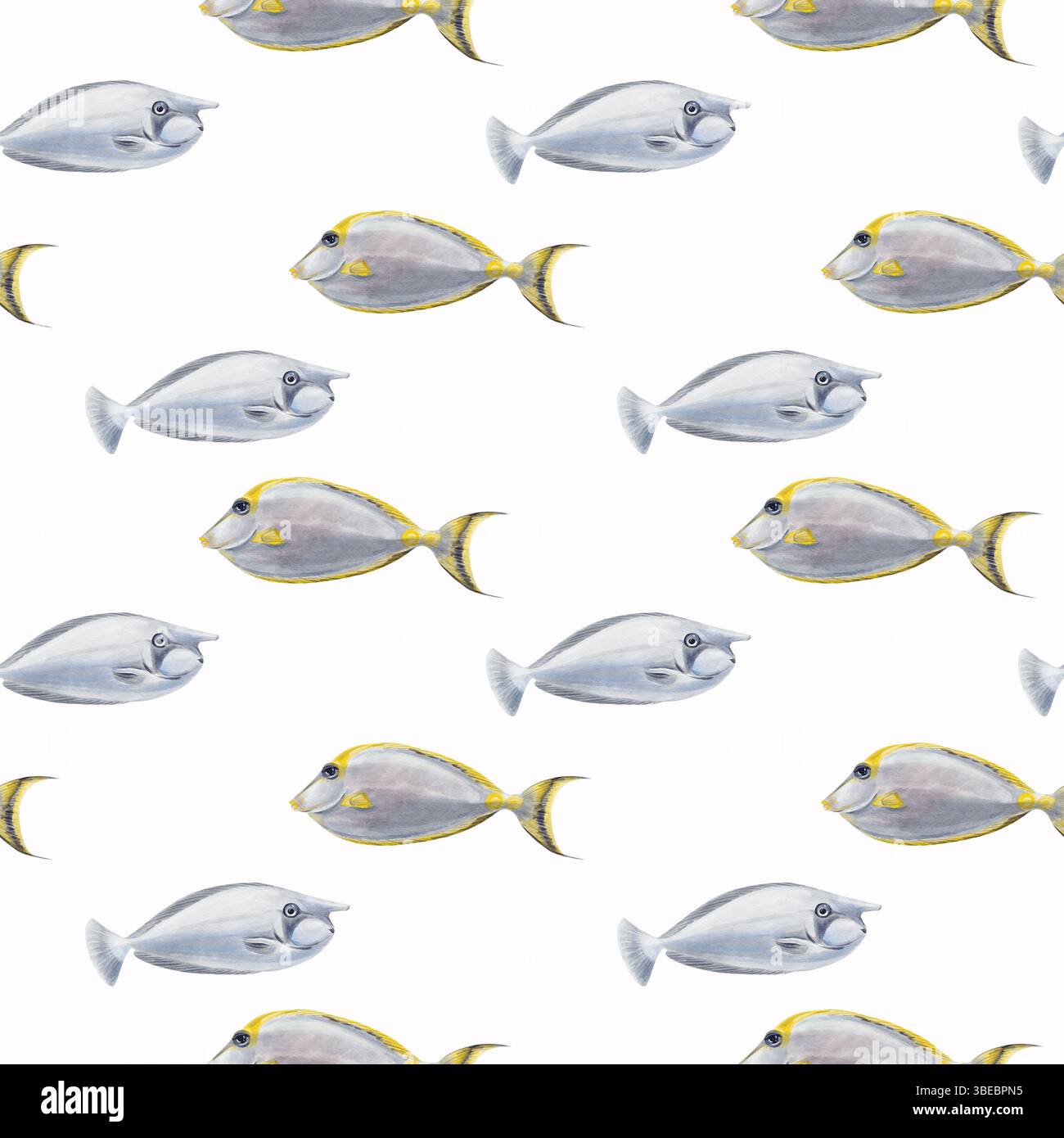 Seamless pattern with fish. Tropical rhinoceros fish with a long nose ...