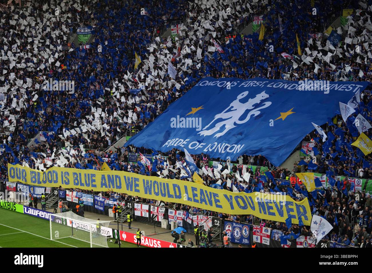 Chelsea's supporters cheer prior to the start of the Europa Conference ...
