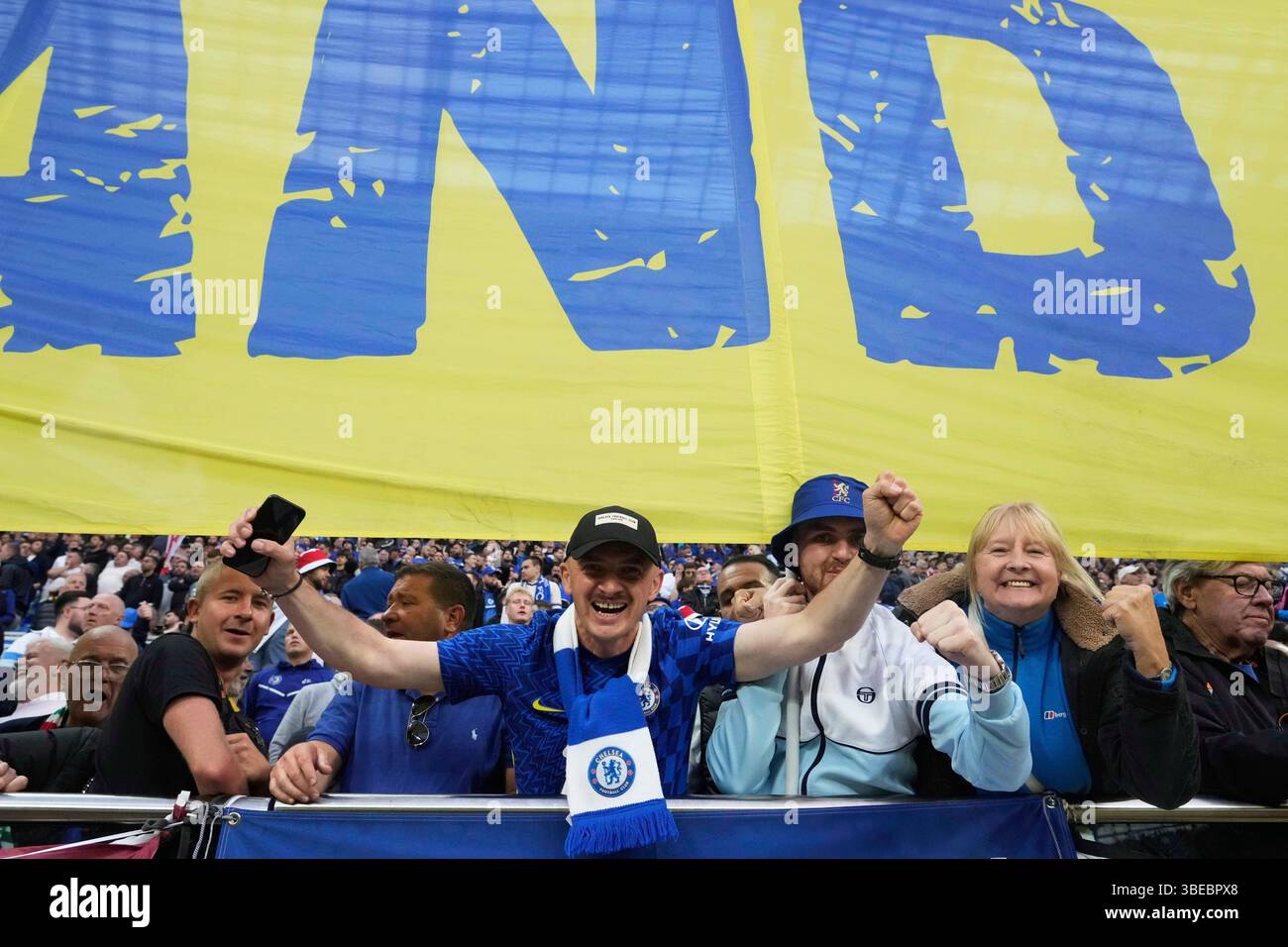 Chelsea fans cheer ahead of the Europa Conference League final soccer ...