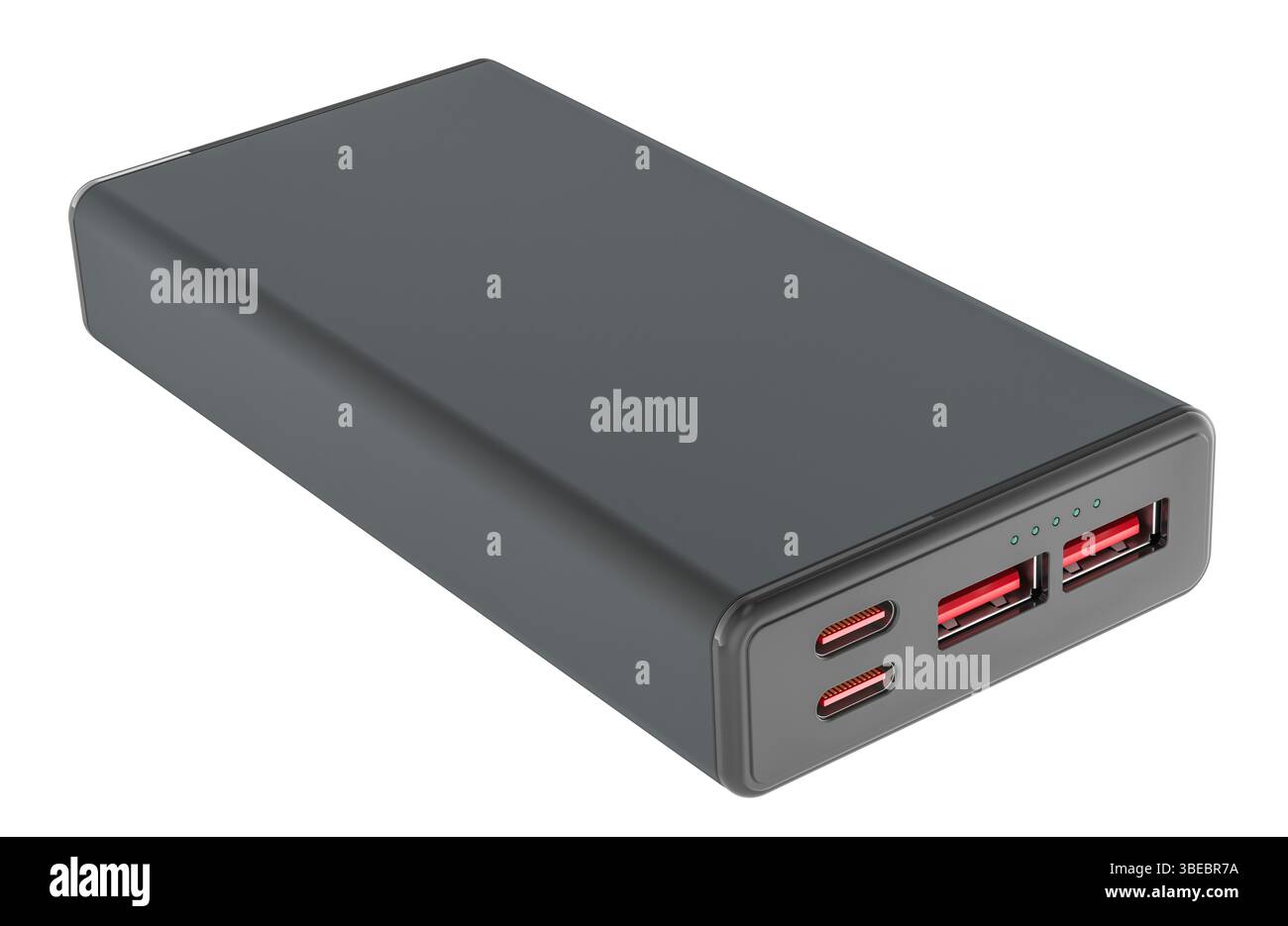 Black Portable Power Bank with Multiple USB Ports, 3D Rendering ...