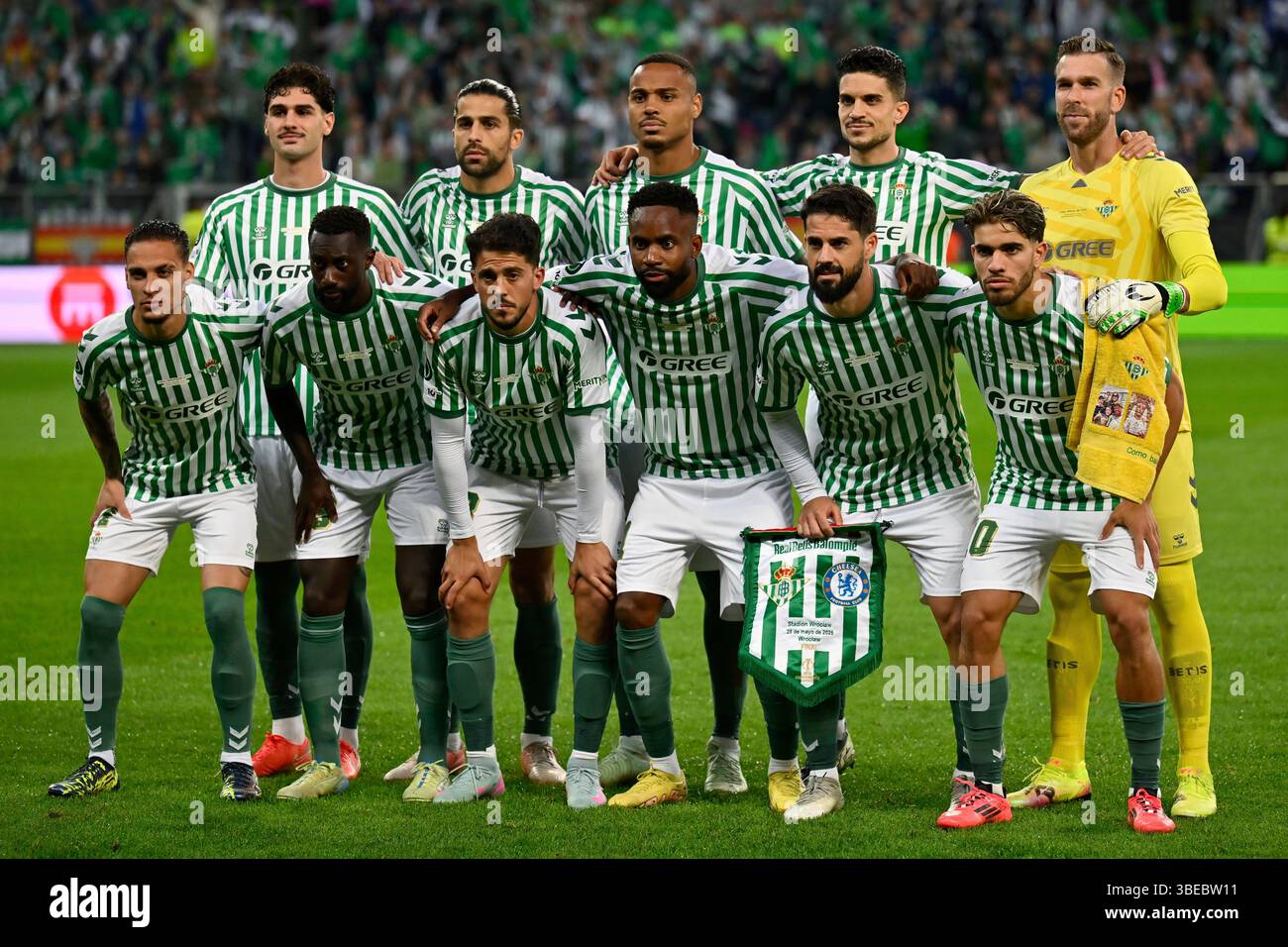 Betis players pose before the Europa Conference League final soccer ...