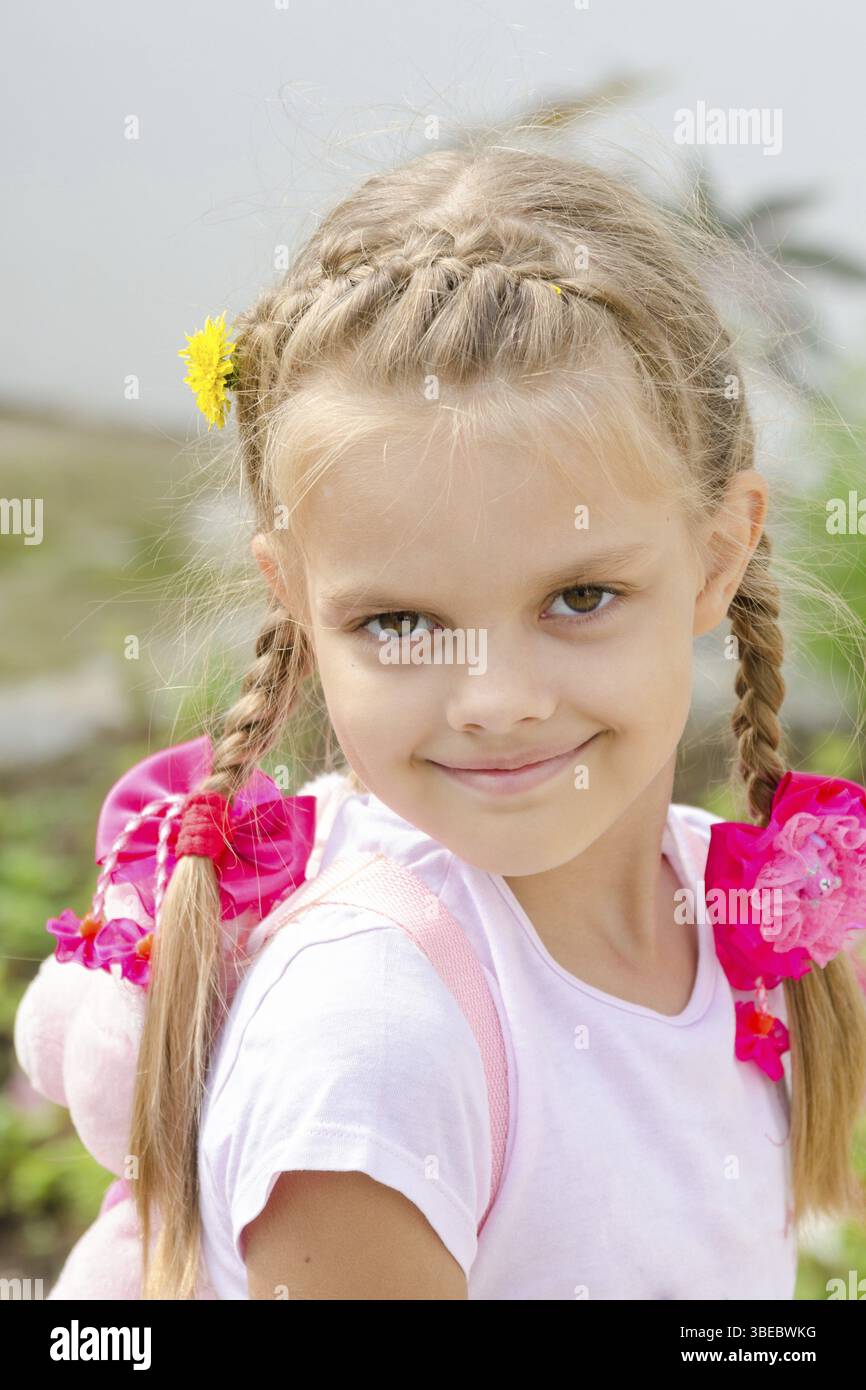 Portrait of a beautiful six year old girl with blond hair Stock Photo ...