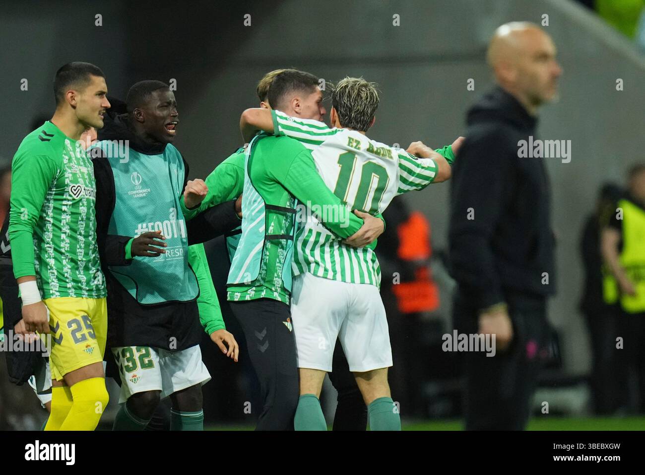 Betis' Abde Ezzalzouli celebrates after scoring with reserve players ...