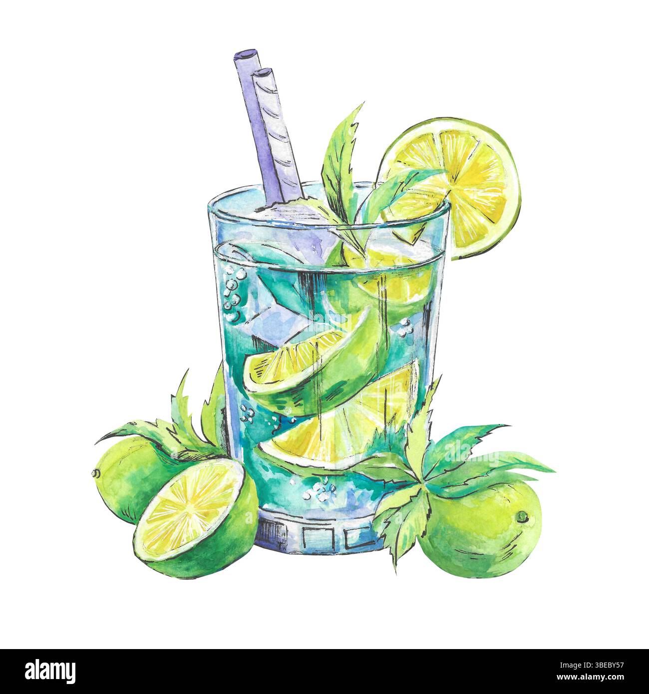 Cold drink watercolor Cut Out Stock Images & Pictures - Alamy