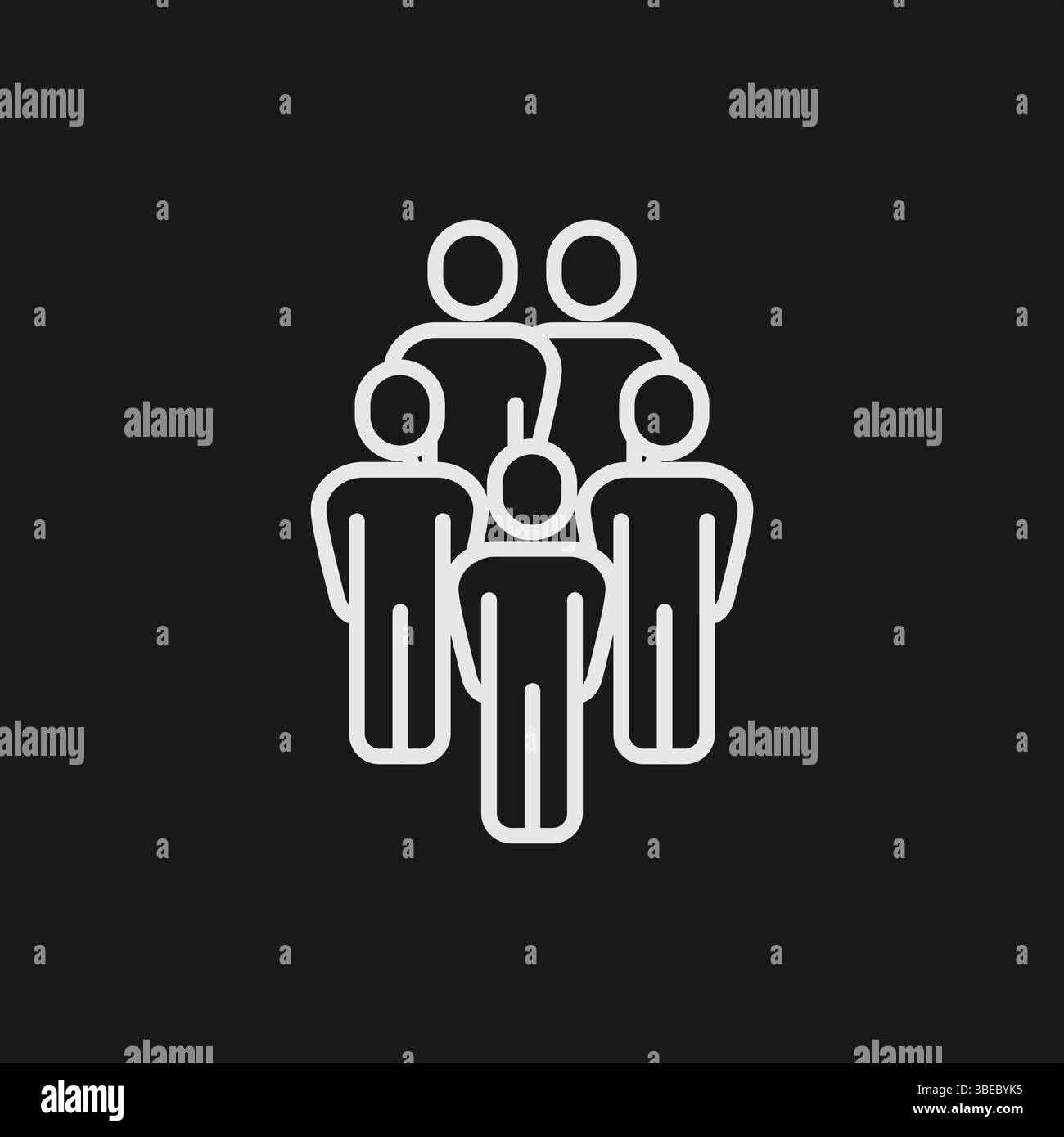 White Outline Icon of Group of Five People Minimalist Crowd or Audience ...