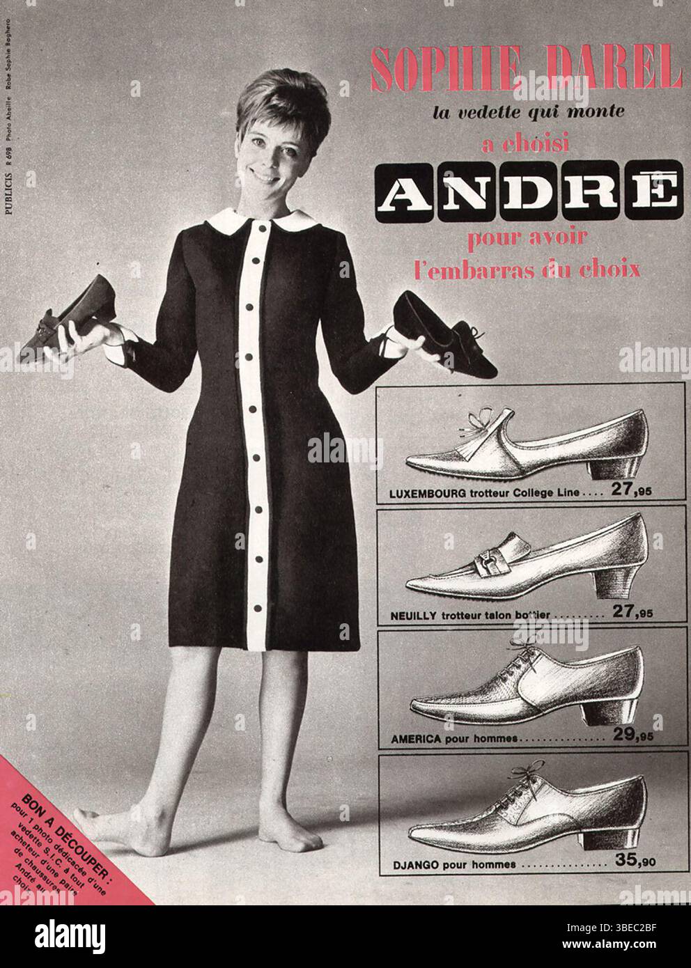 1964 French advertisement for André shoes, featuring model Sophie Darel ...