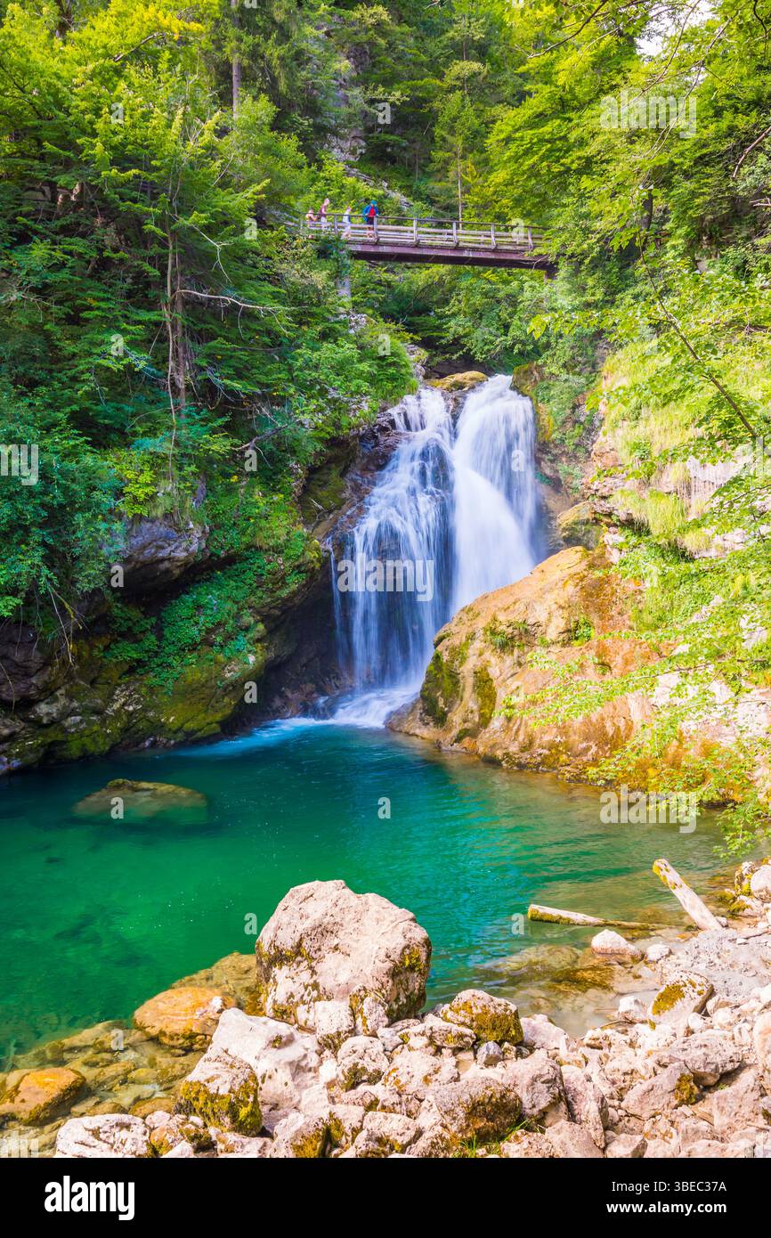 Vintgar gorge waterfall in Slovenia, Triglav national park. Pure fresh ...
