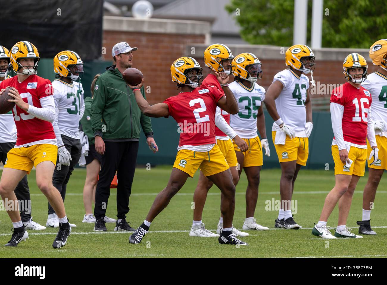Green Bay Packers quarterback Malik Willis (2) during an OTA practice ...