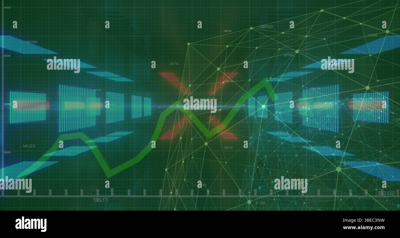 Displaying green jagged trend line across grid interface, with yellow ...