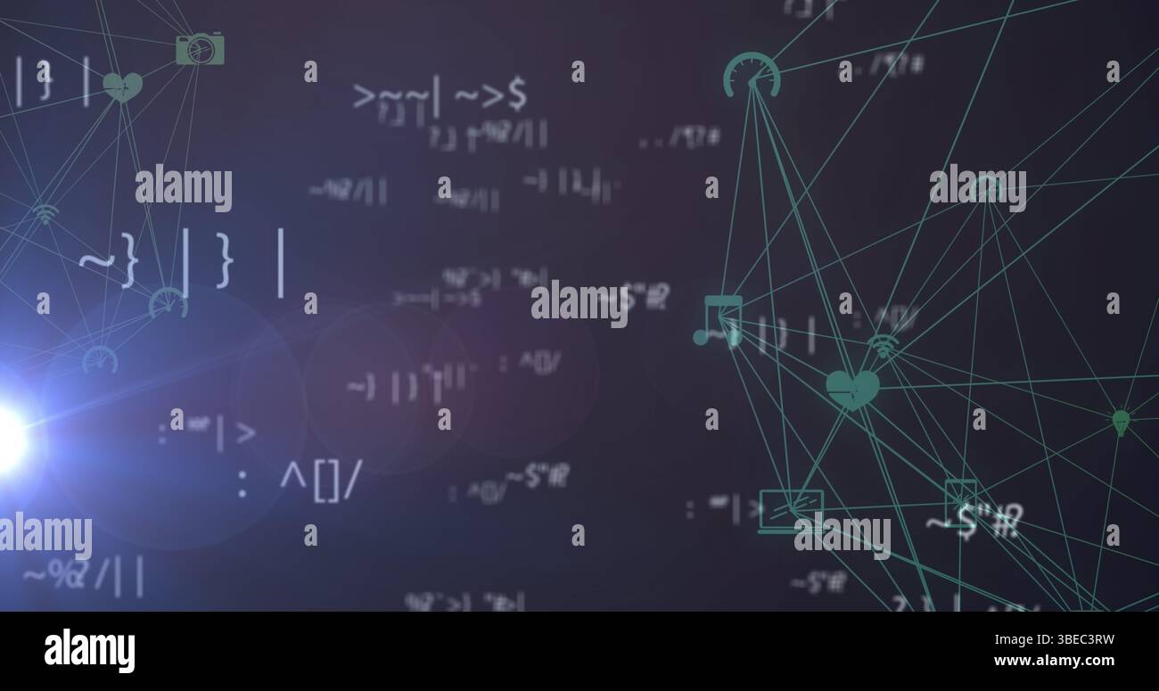 Green network graph floating in digital interface, with code fragments ...