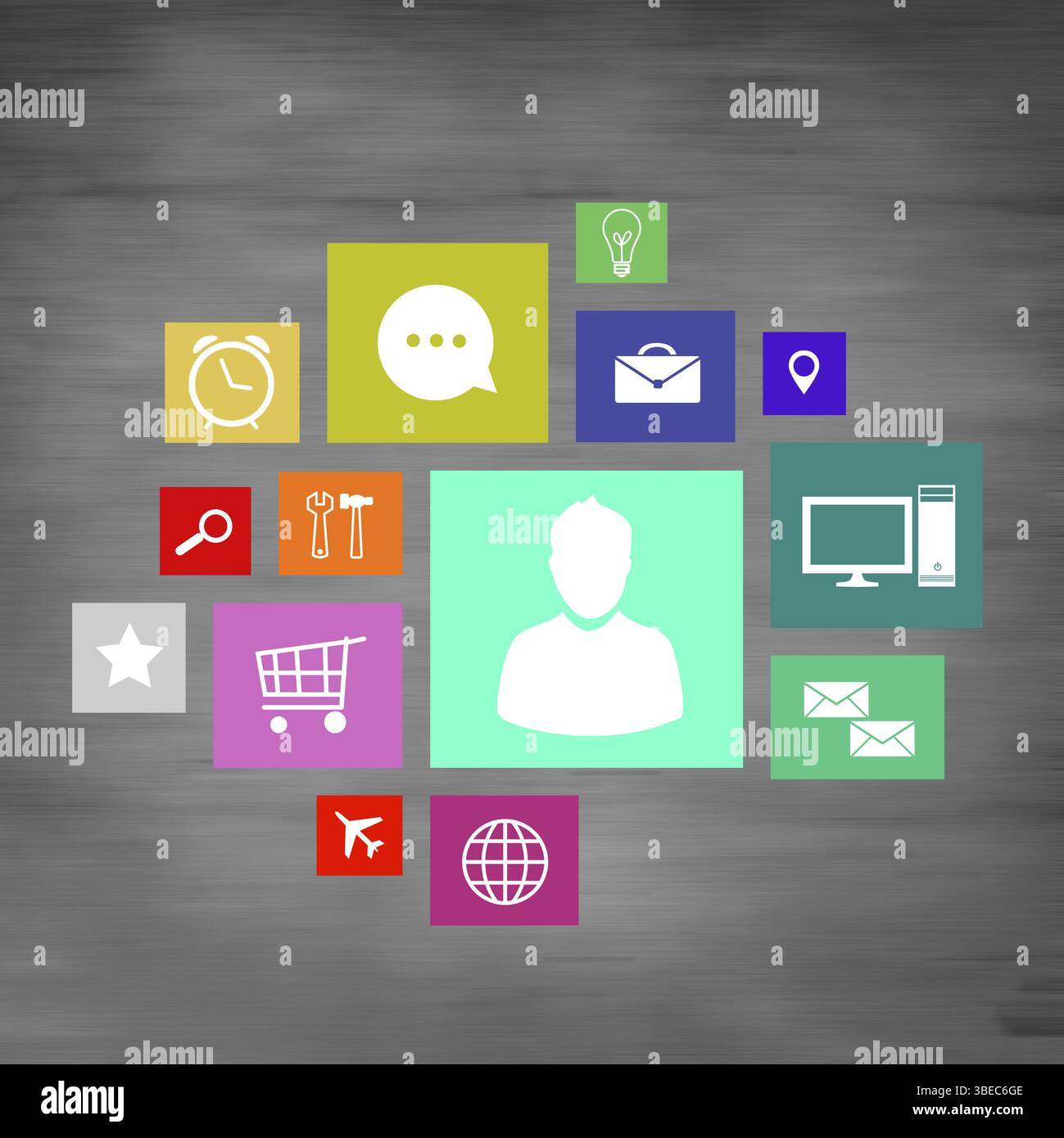 Group of colorful application icons on wall background Stock Photo - Alamy