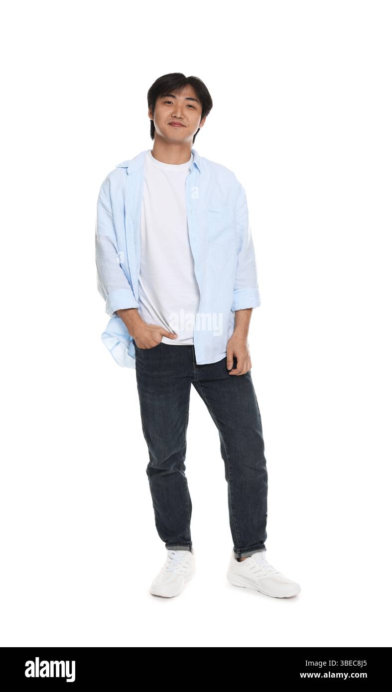 Full-length portrait of student on white background Stock Photo - Alamy