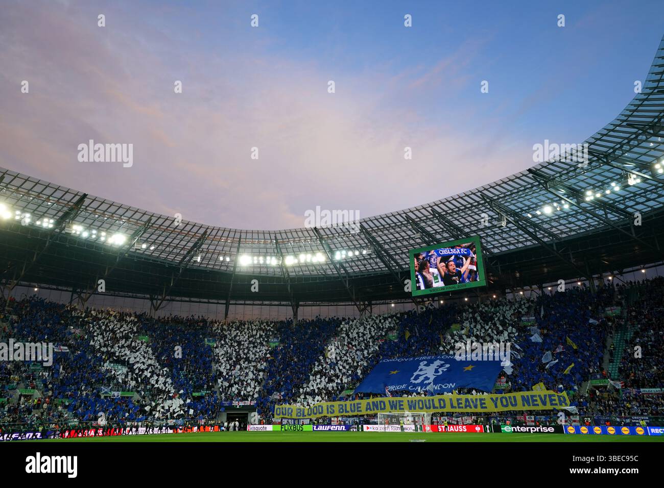 Chelsea fans in the stands during the UEFA Conference League final ...