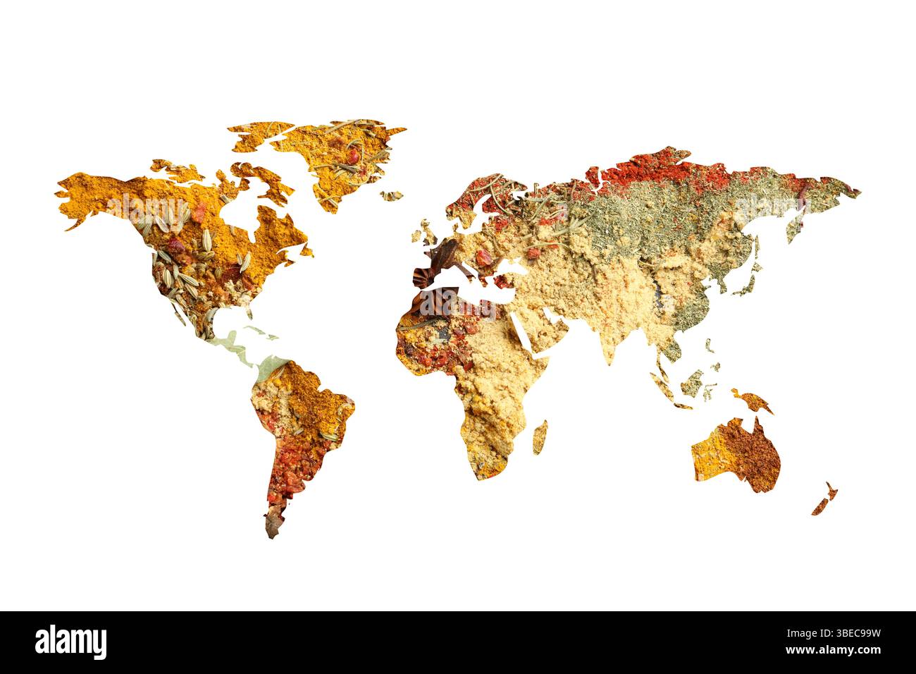 World map made of different aromatic spices on white background Stock ...