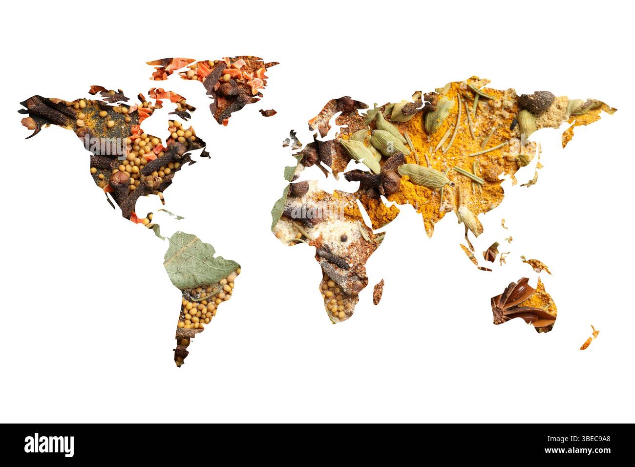 World map made of different aromatic spices on white background Stock ...