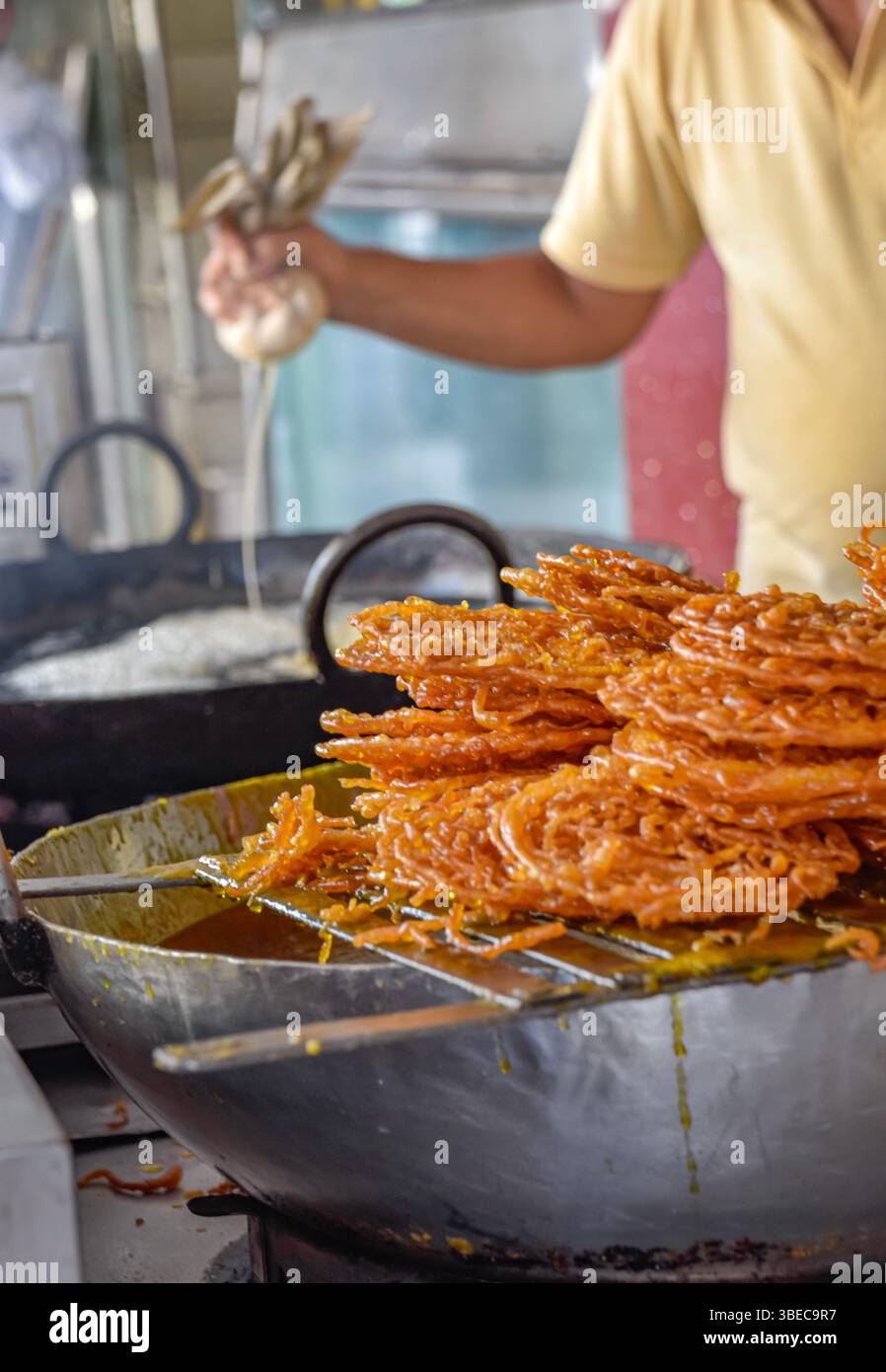 Traditional Jalebi. Indian desserts in pastry shop and street food on ...