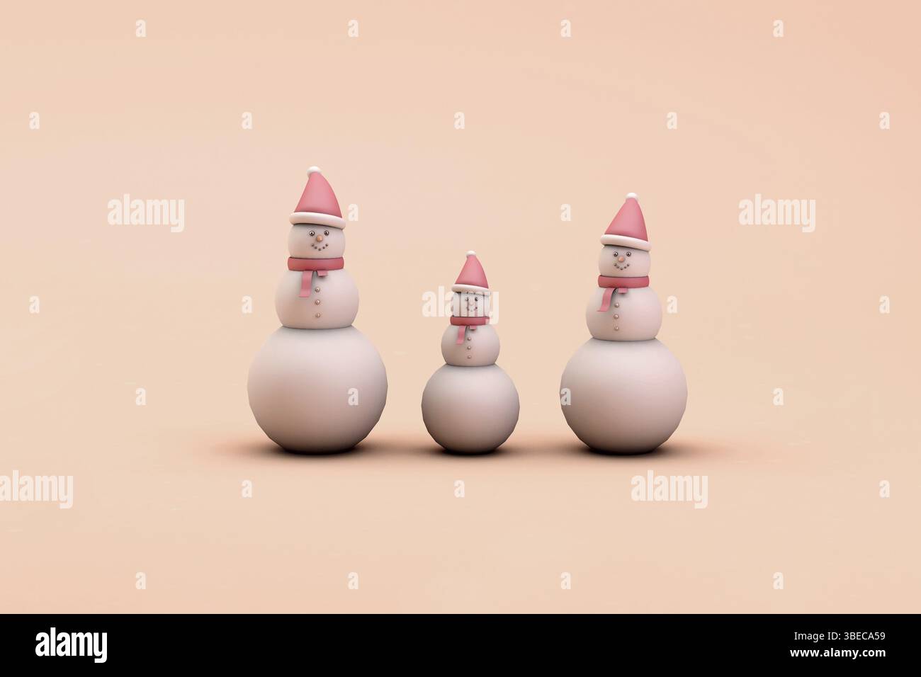 Snowman family with scarf and hat in pink colors. Christmas snow symbol ...
