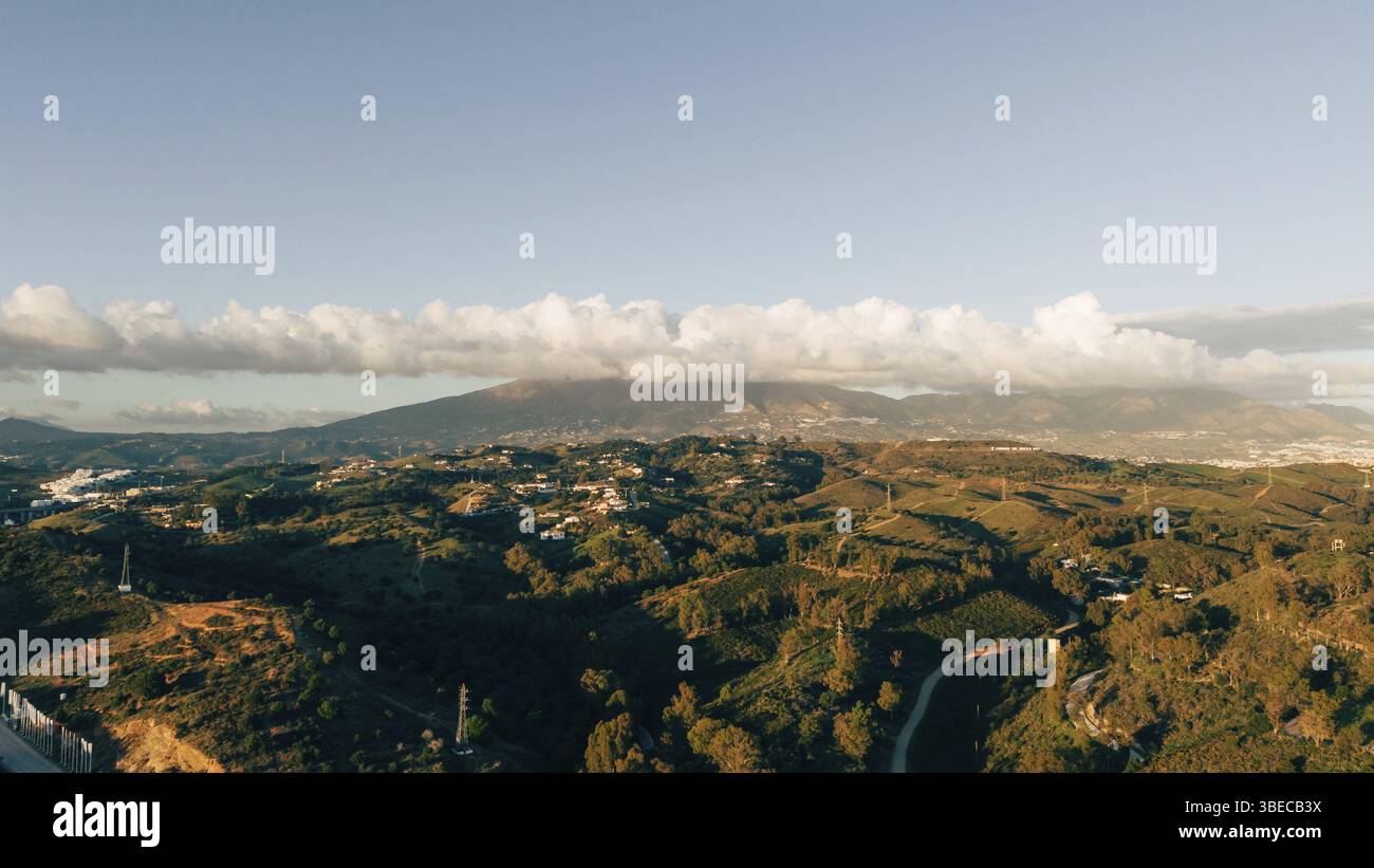 Aerial view of the tranquil rolling hills and countryside in La Cala de ...