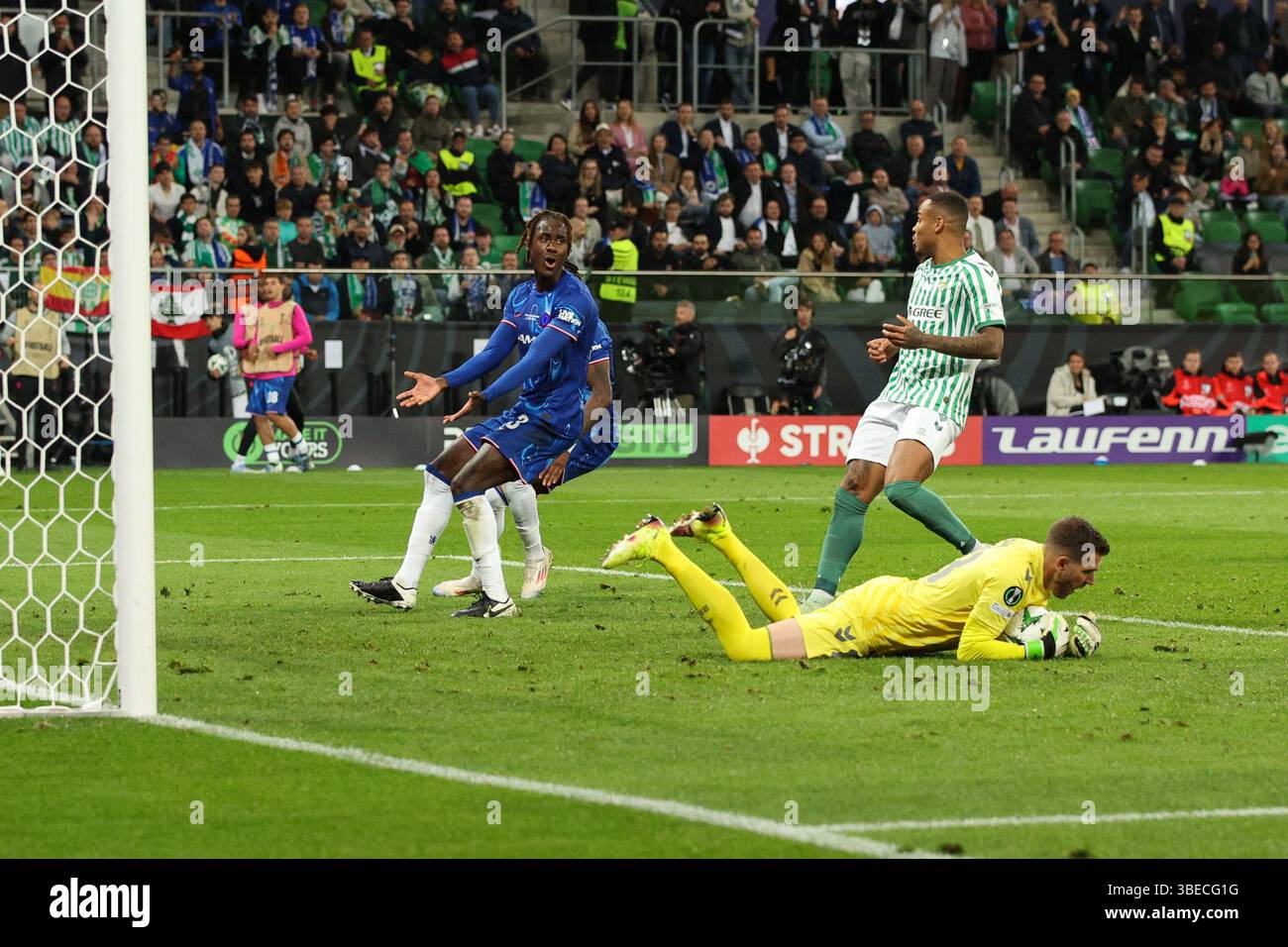 WROCLAW, POLAND - 28th May 2025: Trevor Chalobah of Chelsea reacts ...