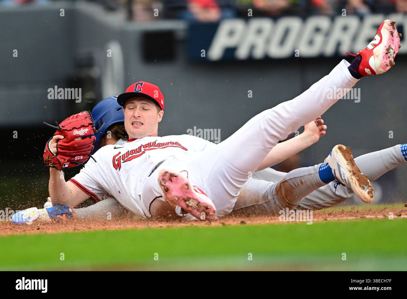 Cleveland Guardians relief pitcher Tim Herrin collides with Los Angeles ...