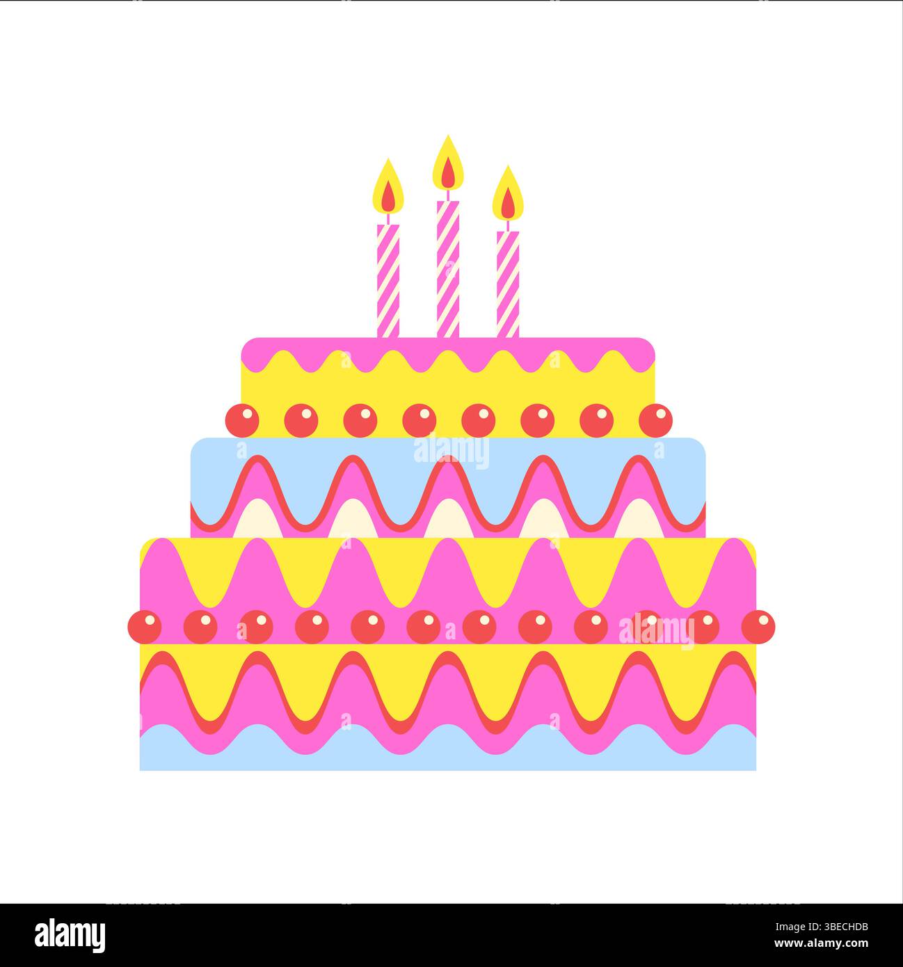 Colorful birthday cake. Three tier cake with decorative frosting Stock ...
