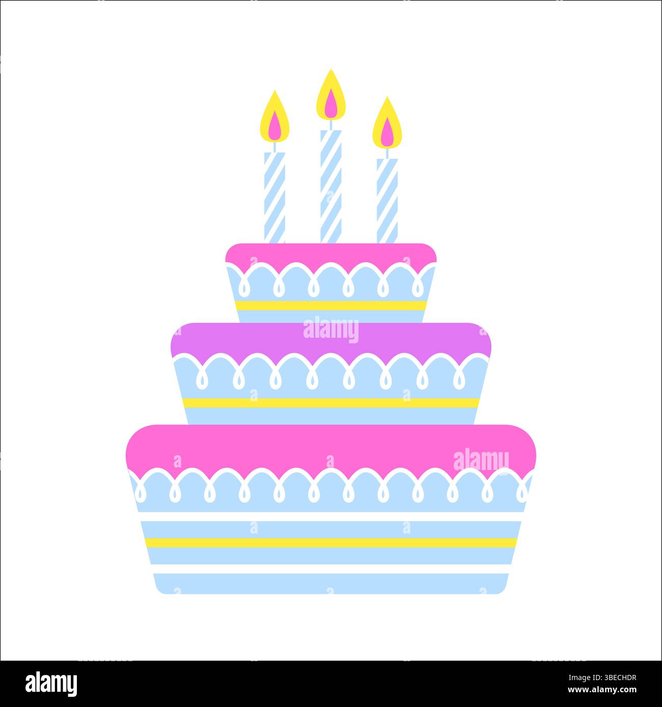 Colorful birthday cake. Three tier cake with decorative frosting Stock ...