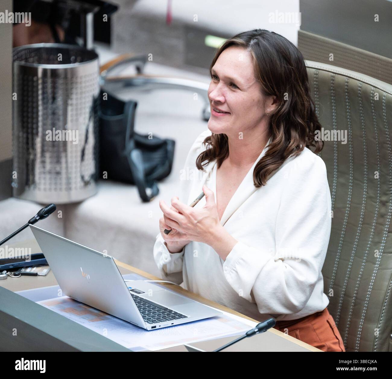 Hannelore Goeman Vooruit at the Flemish parliament plenary meeting in ...