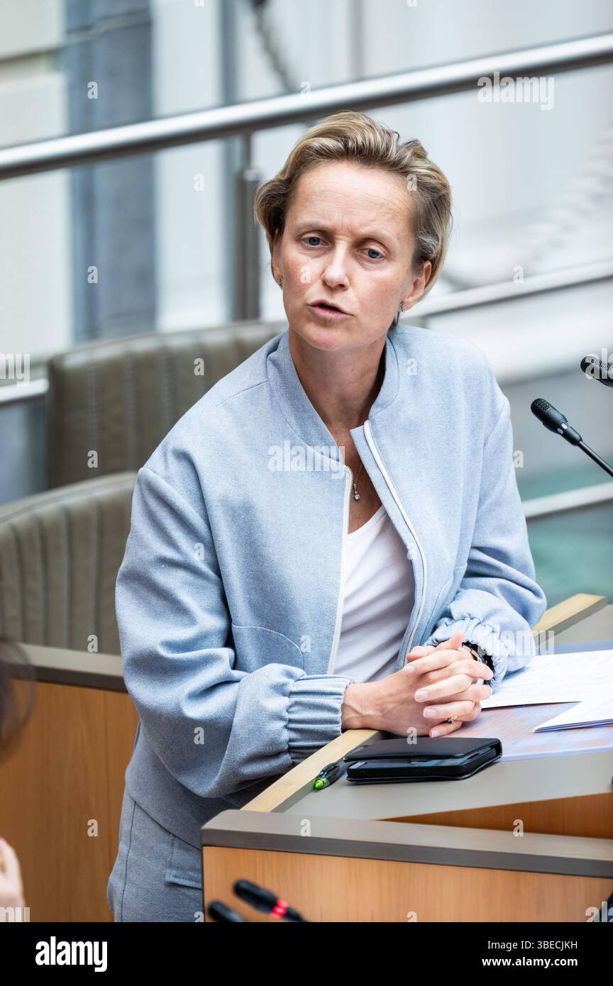 Annick De Ridder NVA Minister at the Flemish parliament plenary meeting ...