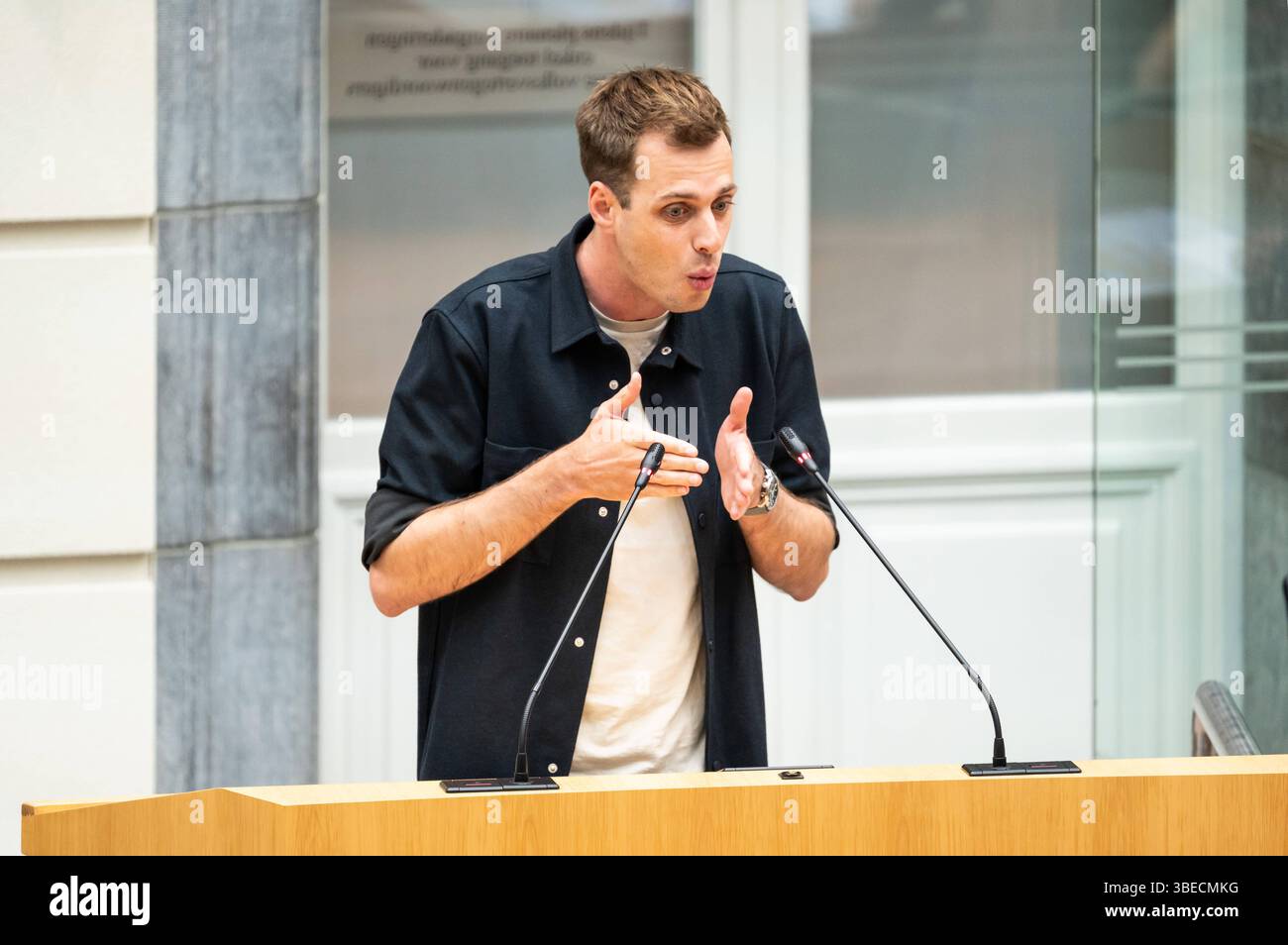 Jos D Haese PVDA at the Flemish parliament plenary meeting in Brussels ...